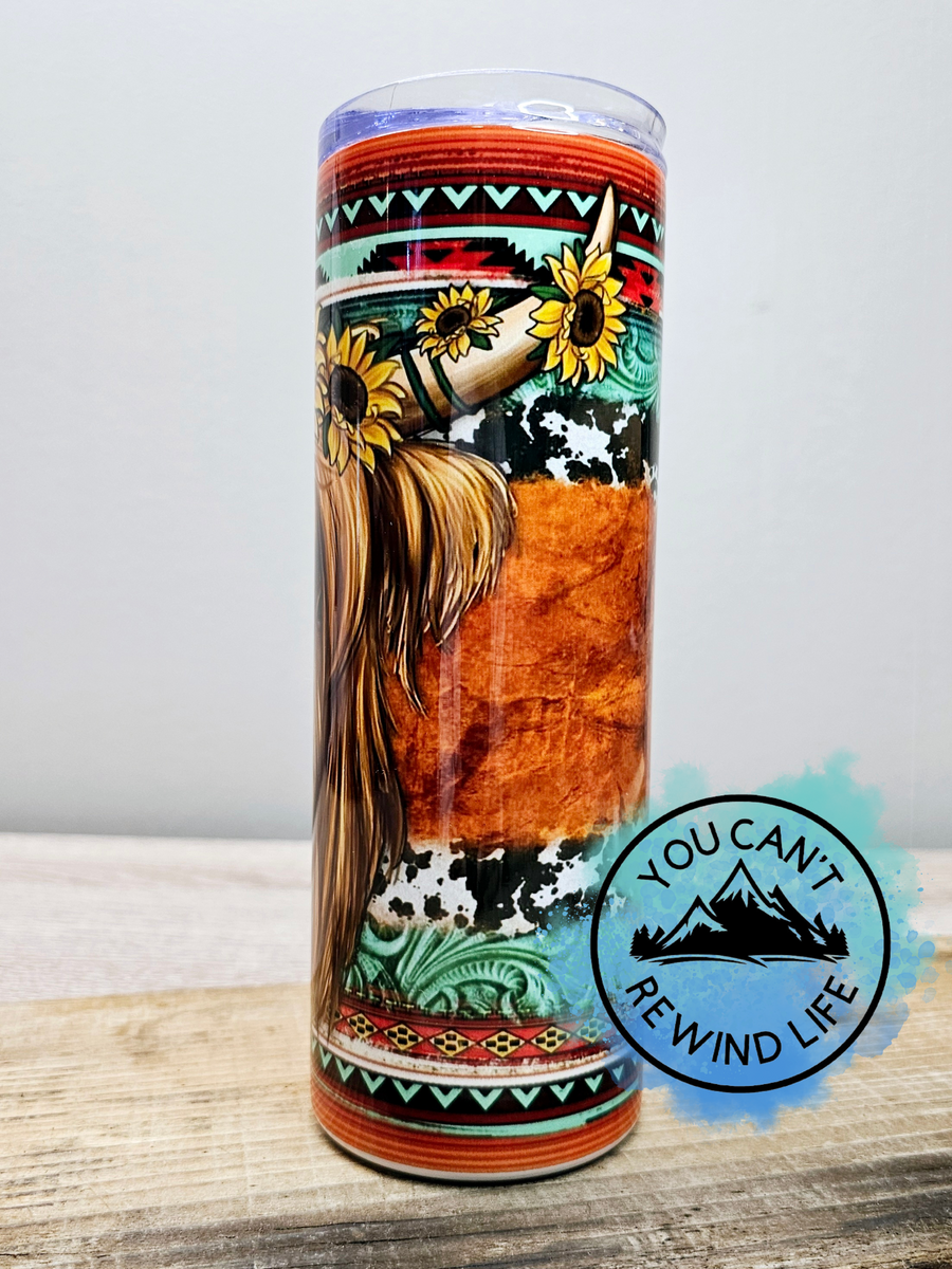 Aztec Highland Cow Tumbler – You Can't Rewind Life